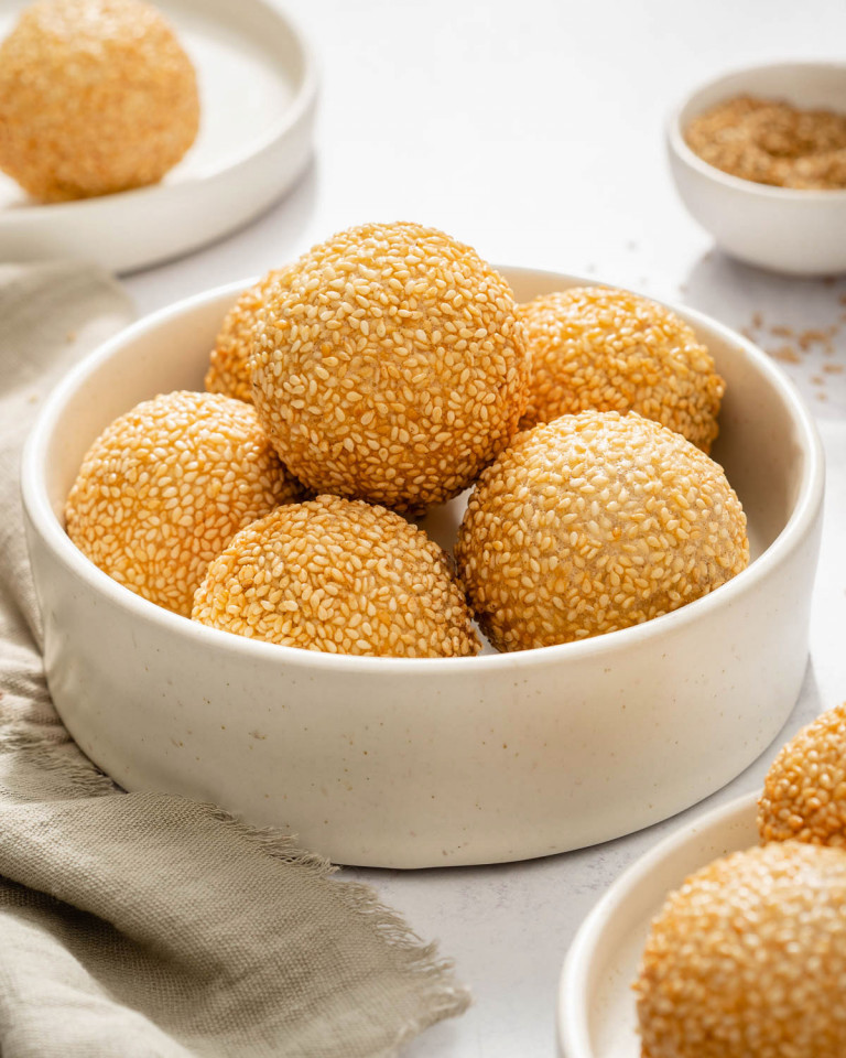 Sesame Balls with Red Bean Paste – Takes Two Eggs