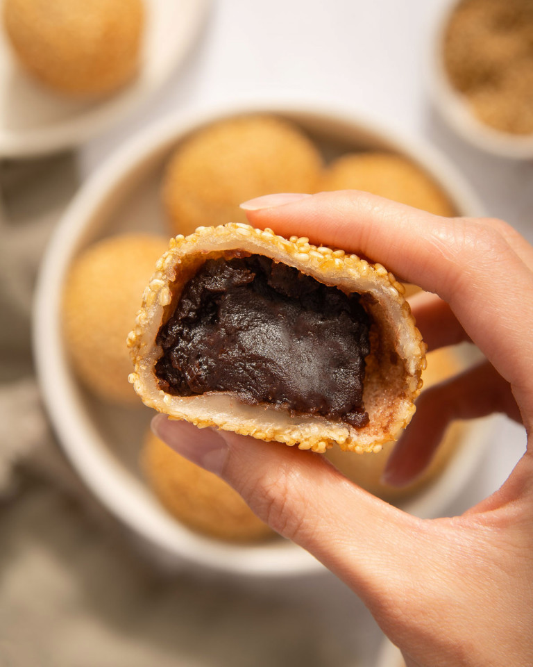 Sesame Balls with Red Bean Paste – Takes Two Eggs