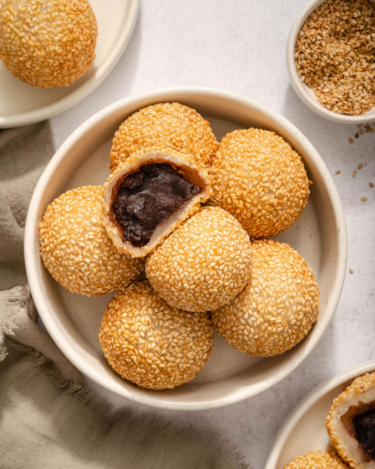 Sesame Balls with Red Bean Paste – Takes Two Eggs